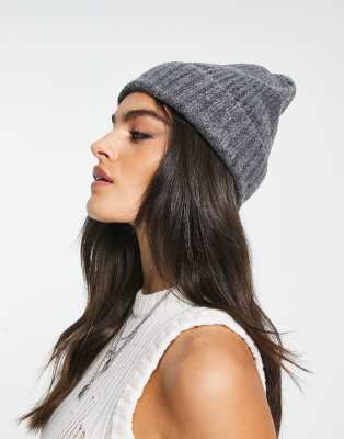 Free People waffle cuff beanie hat in grey | ASOS