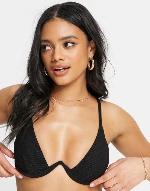 Free Society – Mix & Match – Bikinioberteil in Schwarz mit Bügel und Gitterstruktur | ASOS