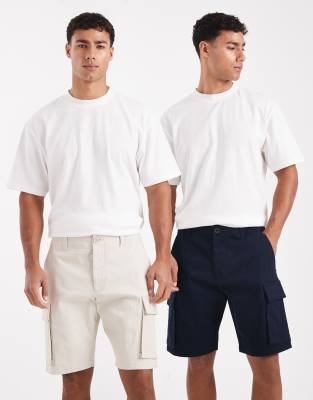 French Connection 2 pack cotton cargo shorts in navy | ASOS