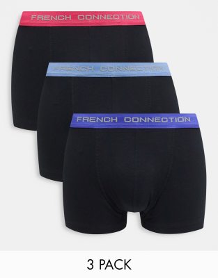 French Connection 3 pack contrast waist band boxers in black | ASOS