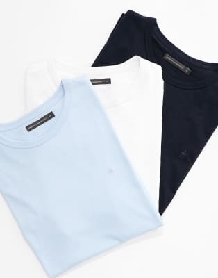 French Connection 3 pack cotton crew neck short sleeve t-shirts in blue ...