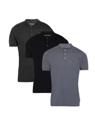 French Connection 3 pack cotton short sleeve polo shirts in blue | ASOS
