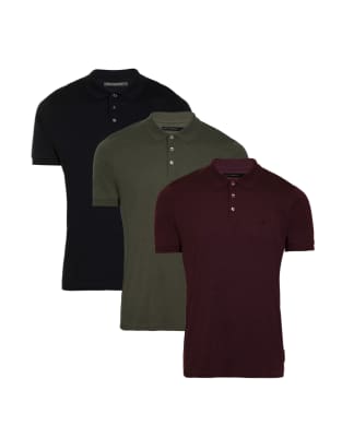 French Connection 3 pack cotton short sleeve polo shirts in green | ASOS