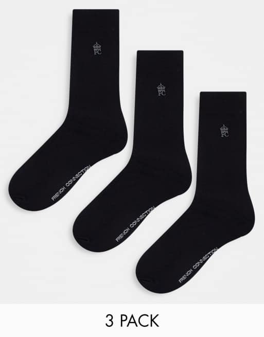 French Connection 3 pack socks in black | ASOS