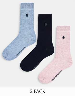 French Connection 3 pack socks in light pink multi | ASOS