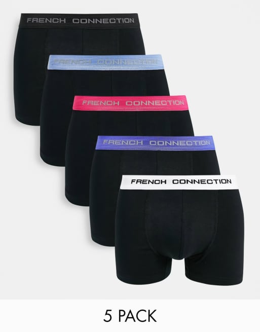 French Connection 5 pack boxers in black with contrast waistband | ASOS