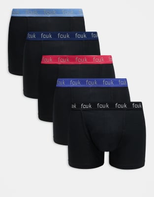 French Connection 5 pack fcuk cotton stretch boxers in blue | ASOS