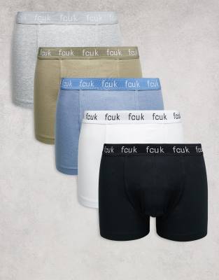 French Connection 5 pack fcuk cotton stretch boxers in khaki | ASOS