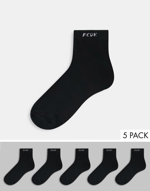 French Connection 5 pack FCUK trainer socks in black and white | ASOS