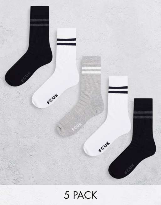 French Connection 5 pack stripe socks in grey multi | ASOS