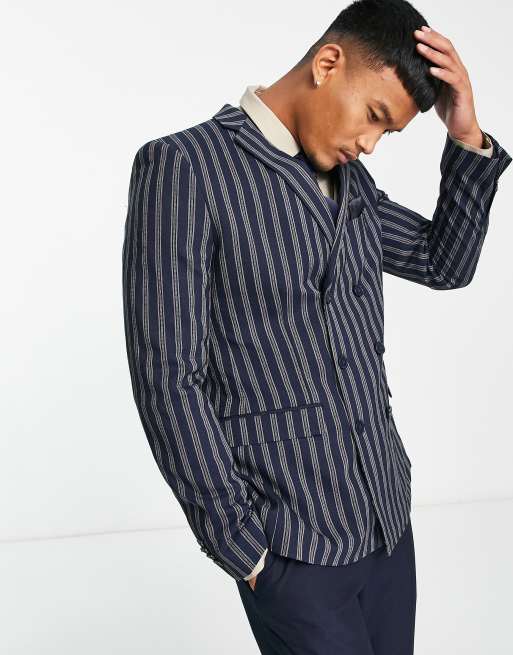 French Connection Blazer à Fines Rayures Et Double Boutonnage Bleu