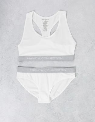 French Connection bra and brief set in white and gray | ASOS