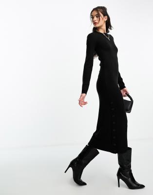 French Connection button detail knitted midi dress in black | ASOS