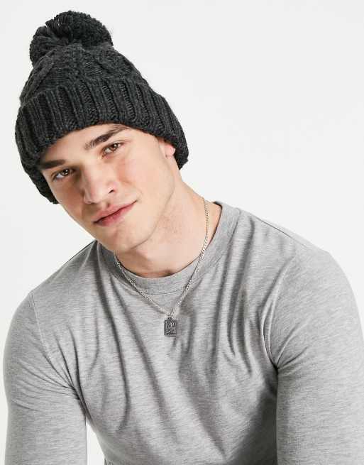 French Connection cable bobble beanie hat in grey | ASOS