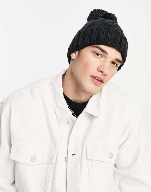 French Connection cable bobble beanie hat in navy | ASOS