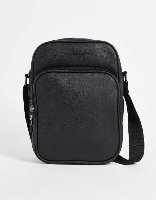 French Connection classic faux leather flight bag in black | ASOS