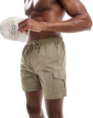 French Connection combat swim trunks in khaki | ASOS