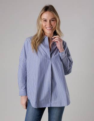 French Connection Cotton relaxed-fit long sleeve striped popover high ...