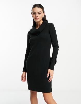 French Connection cowl neck knitted dress in black | ASOS