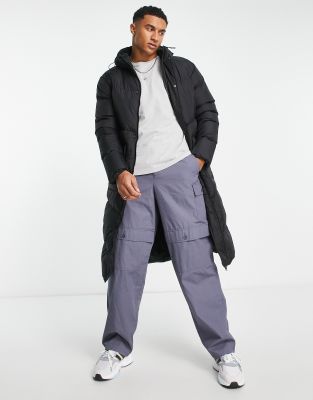 French Connection extra longline padded coat with hood in black | ASOS
