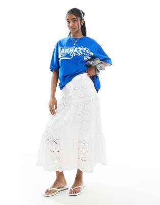 French Connection eyelet tiered midaxi skirt in white | ASOS