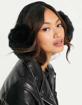 French Connection faux fur ear muffs in black | ASOS