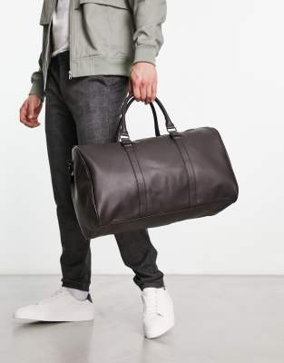 French Connection faux leather classic holdall bag in brown | ASOS