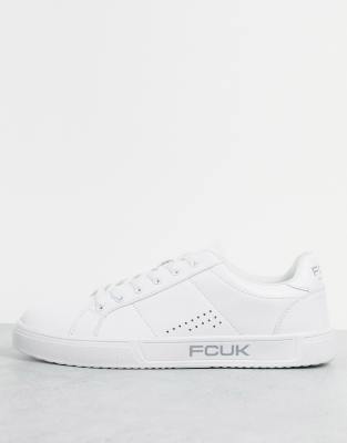 French Connection faux leather lace up sneakers in white | ASOS