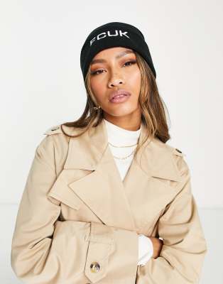 French Connection FCUK beanie hat in black | ASOS
