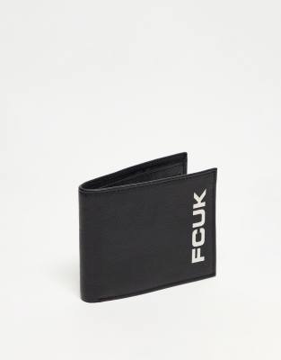 French Connection FCUK leather wallet with large logo in black | ASOS