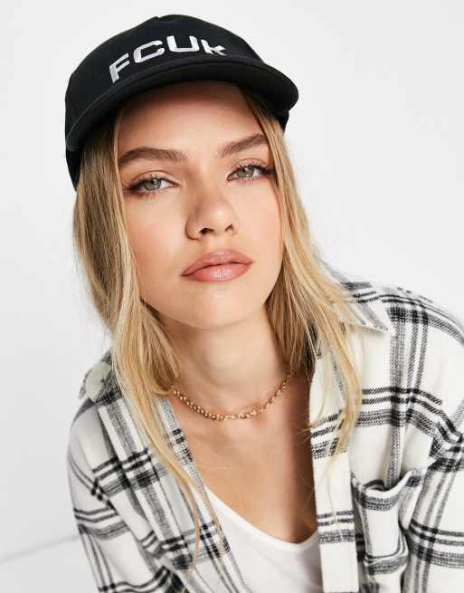French Connection FCUK logo baseball cap in black | ASOS