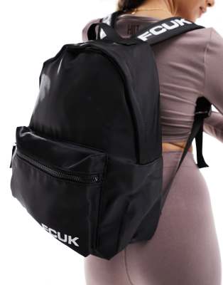 French Connection FCUK logo strap backpack in black | ASOS