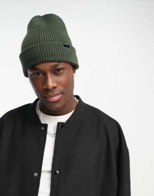 French Connection FCUK ribbed beanie hat in dark green | ASOS