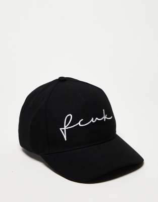 French Connection FCUK script logo cap in black | ASOS
