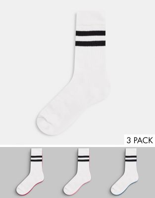 French Connection FCUK sports socks 3 pack in white with black stripe ...