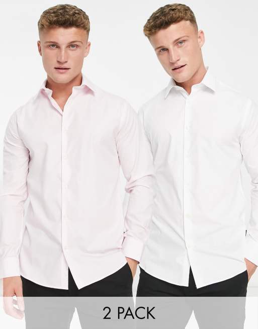 French Connection formal 2 pack shirts in white and light pink | ASOS