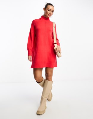 French Connection front seam knitted roll neck dress in red | ASOS