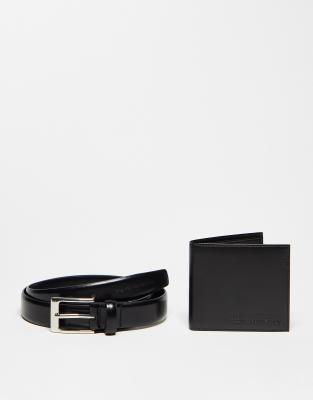 French Connection gift set wallet and belt in black | ASOS