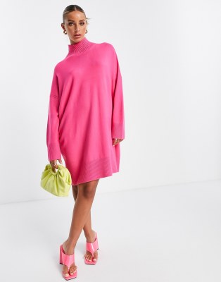 French Connection high neck knitted jumper dress in hot pink | ASOS
