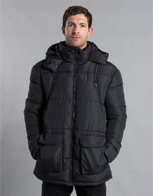 French Connection Hooded padded parka longline jacket in black | ASOS