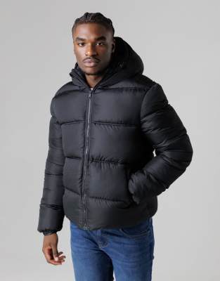 French Connection Hooded puffer jacket with high neck in black | ASOS
