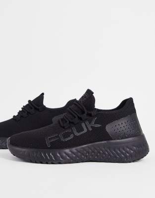 French Connection knit logo runner sneakers in black | ASOS