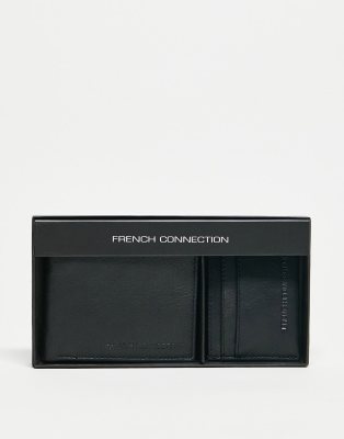 French Connection leather wallet and card holder in black | ASOS