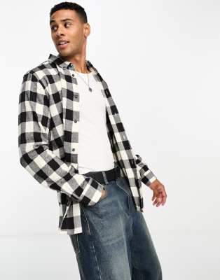 French Connection long sleeve gingham check flannel shirt in ecru | ASOS