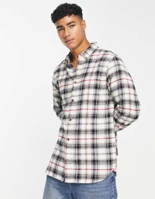 French Connection long sleeve multi check flannel shirt in ecru | ASOS