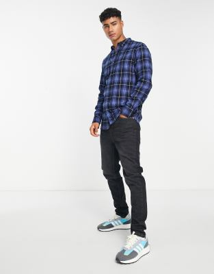 French Connection long sleeve multi plaid flannel shirt in blue | ASOS