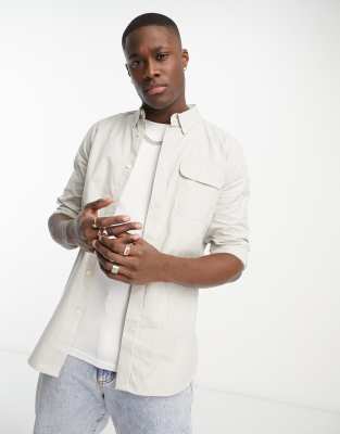 French Connection long sleeve overshirt in stone | ASOS