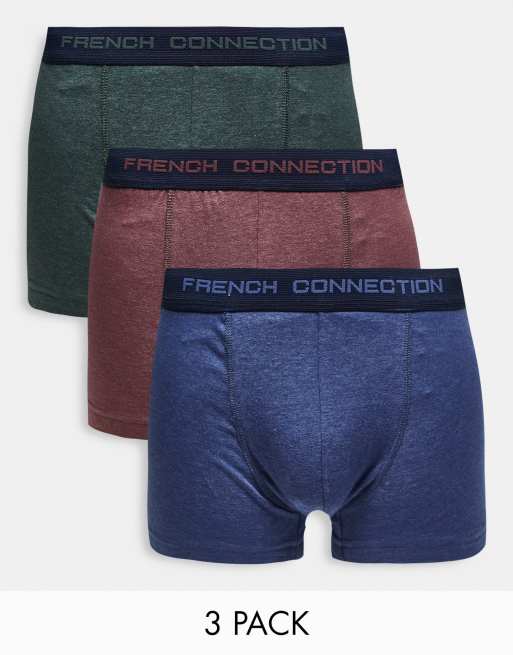 French Connection - Lot de 3 boxers - Noir, bleu et bordeaux | ASOS