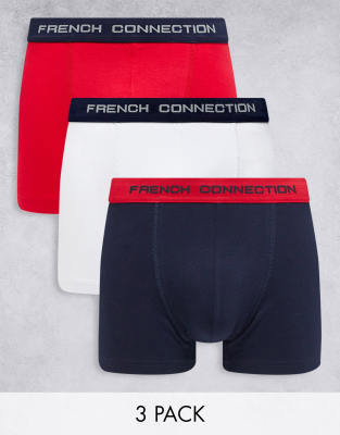 French Connection - Lot de 3 caleçons - Rouge, blanc et bleu marine | ASOS