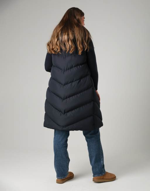 French Connection Midi quilted gilet with hood in navy | ASOS